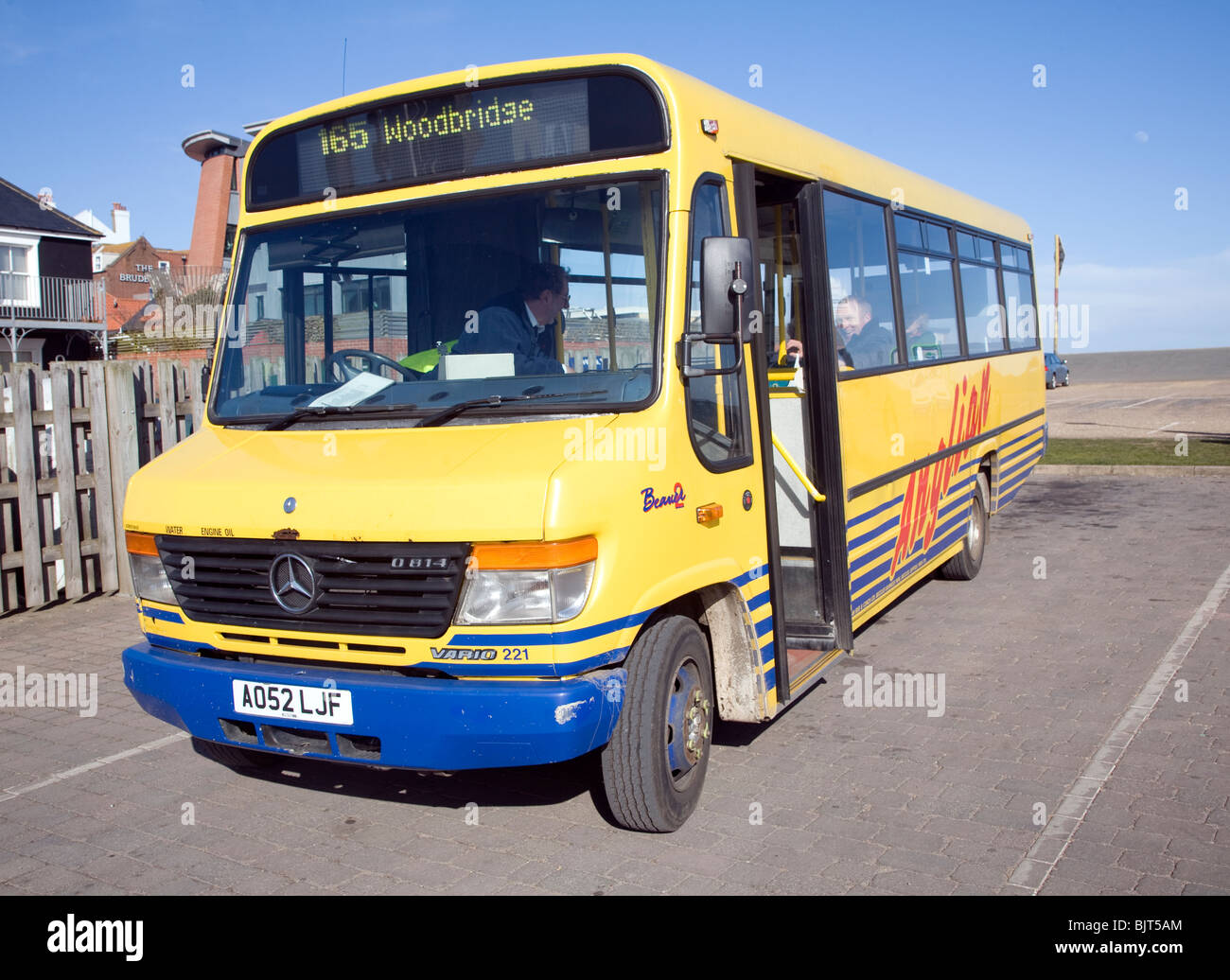 Anglian bus service 165 minibus to Woodbridge parked at Aldeburgh ...