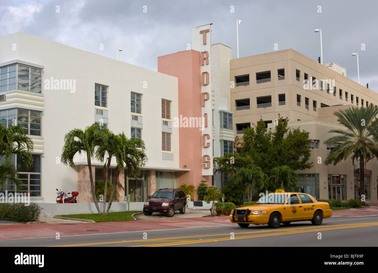 Art deco styled Tropics Hotel on Collins Avenue, South Beach, Miami ...