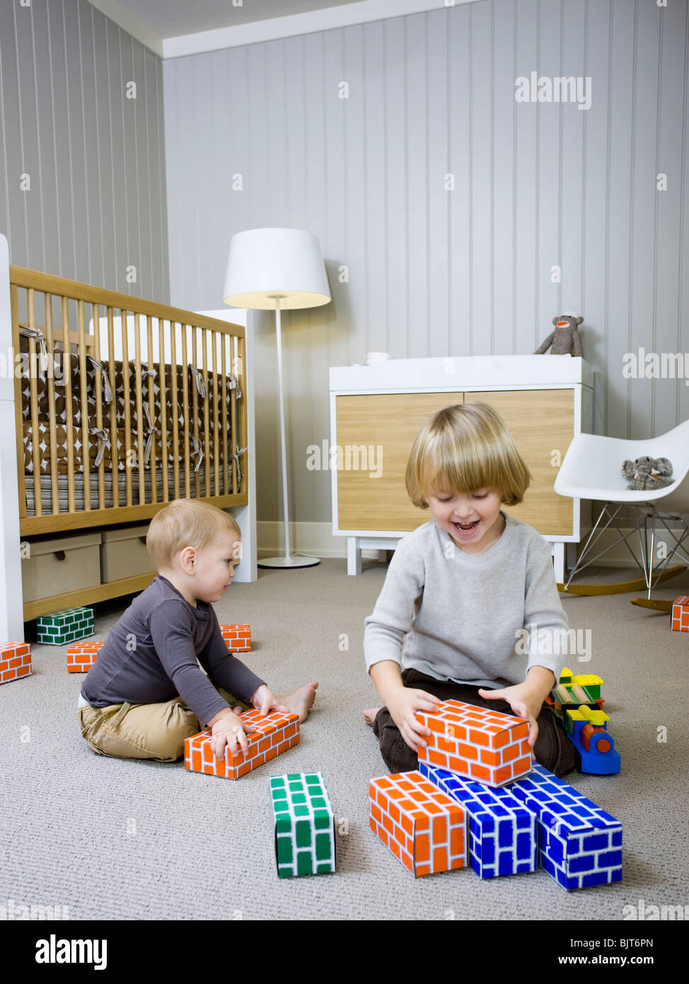 Two Boys Playing Building Blocks High Resolution Stock Photography and ...