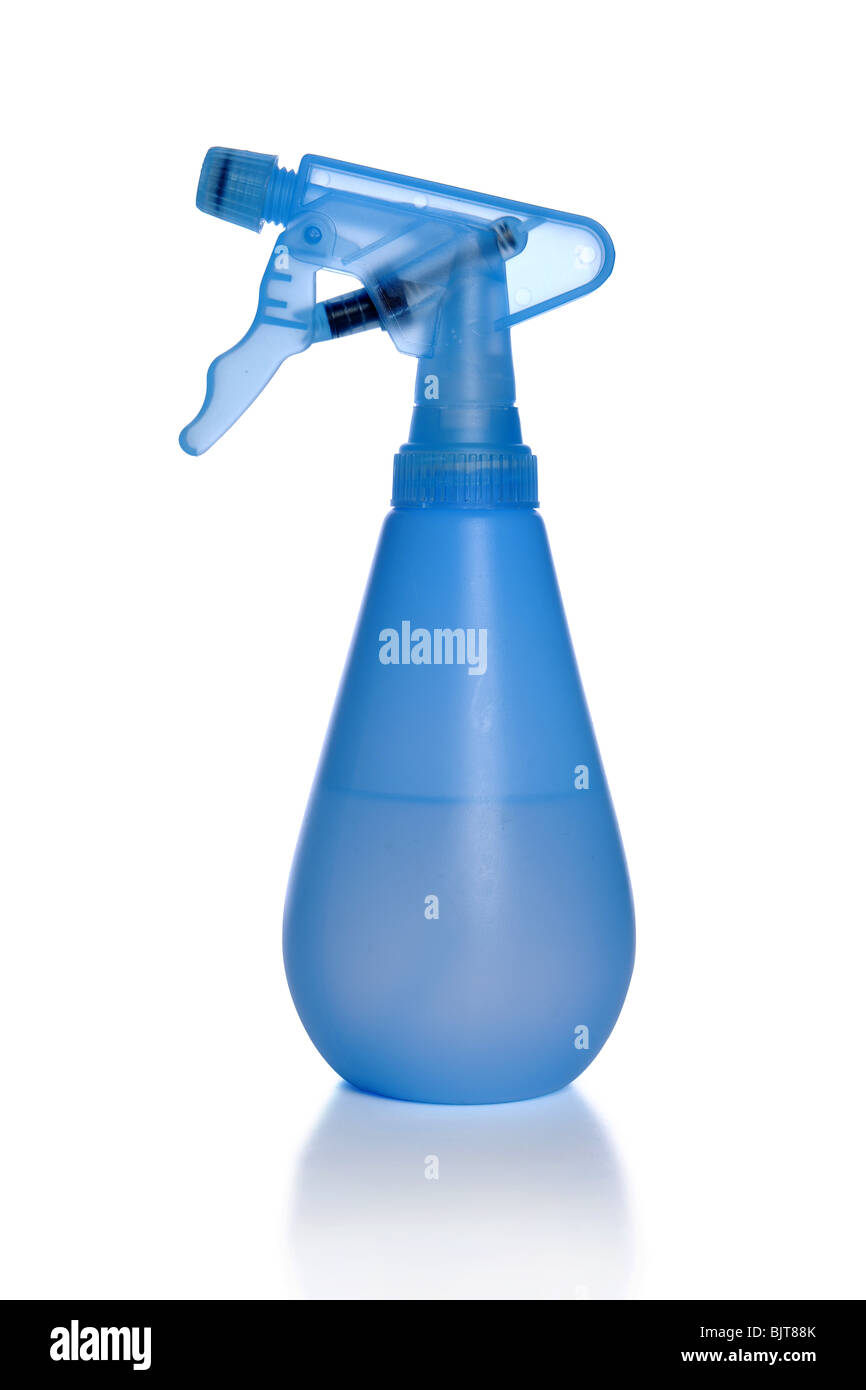 Blue spray bottle isolated over white background Stock Photo - Alamy