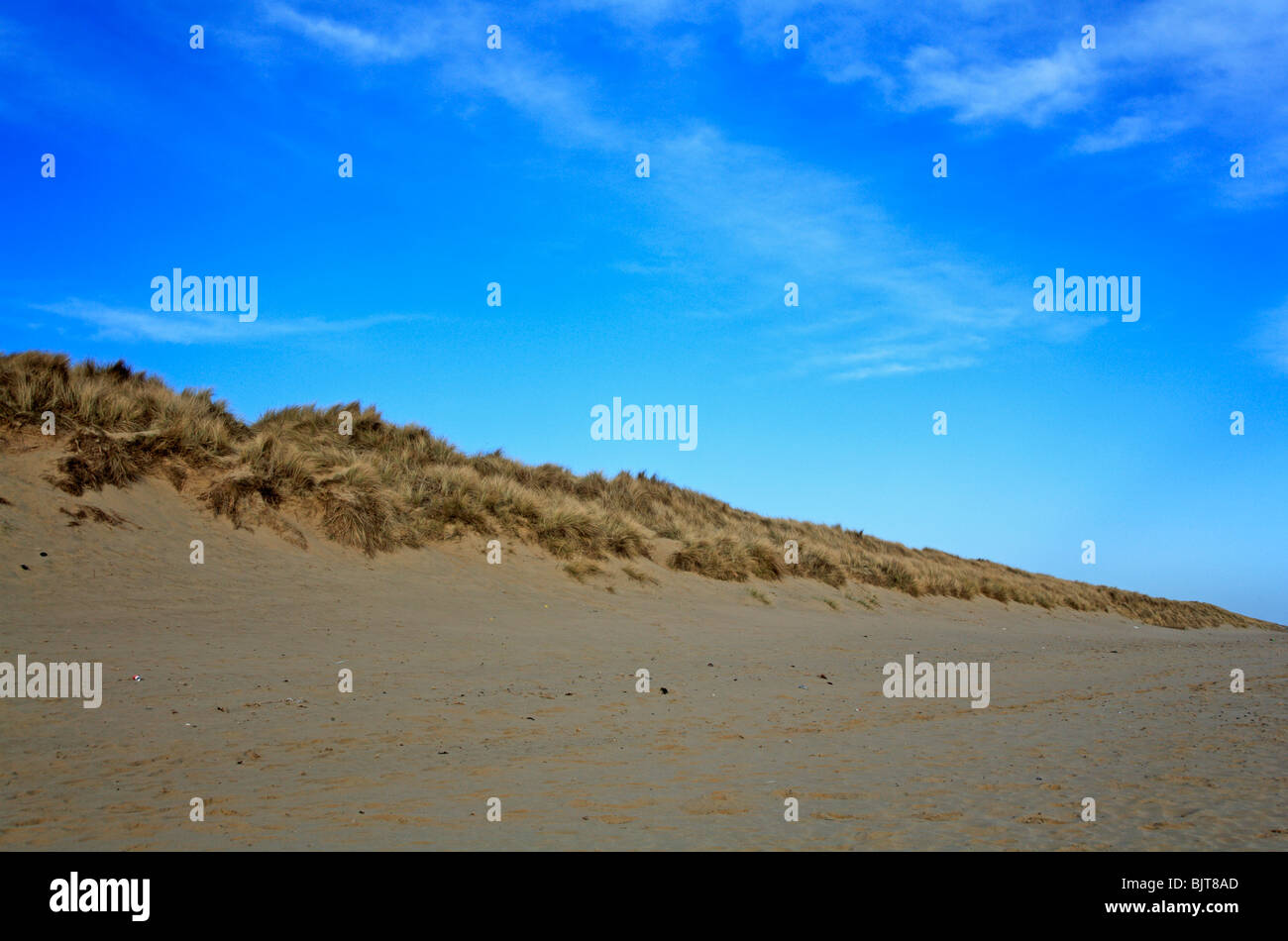 Sand dunes at Waxham, Norfolk, England, United Kingdom, with sea wall ...