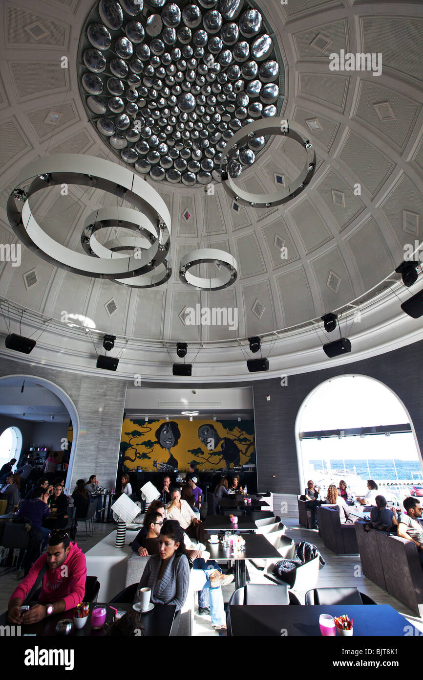 The bar and restaurant Eli on the beach of Rhodes. New town of Rhodes ...