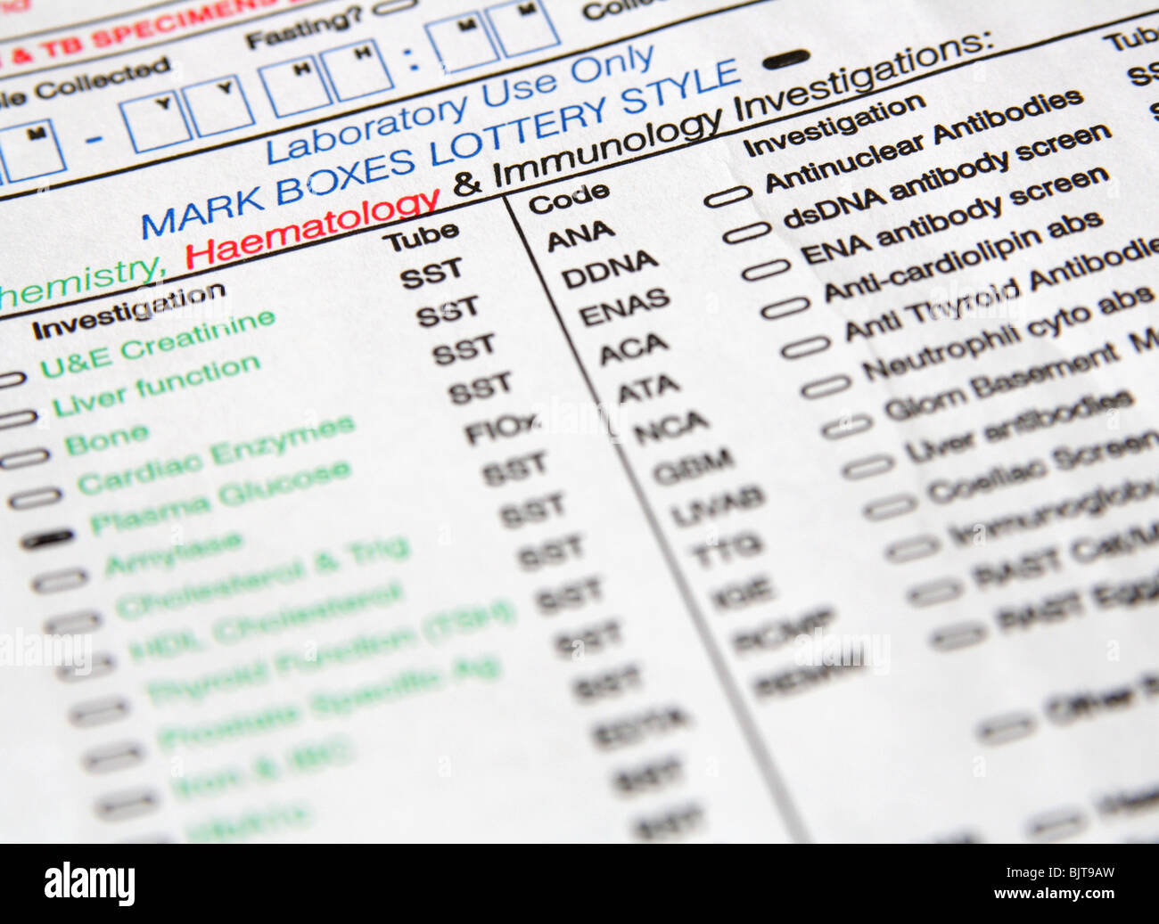 Blood test form hi-res stock photography and images - Alamy