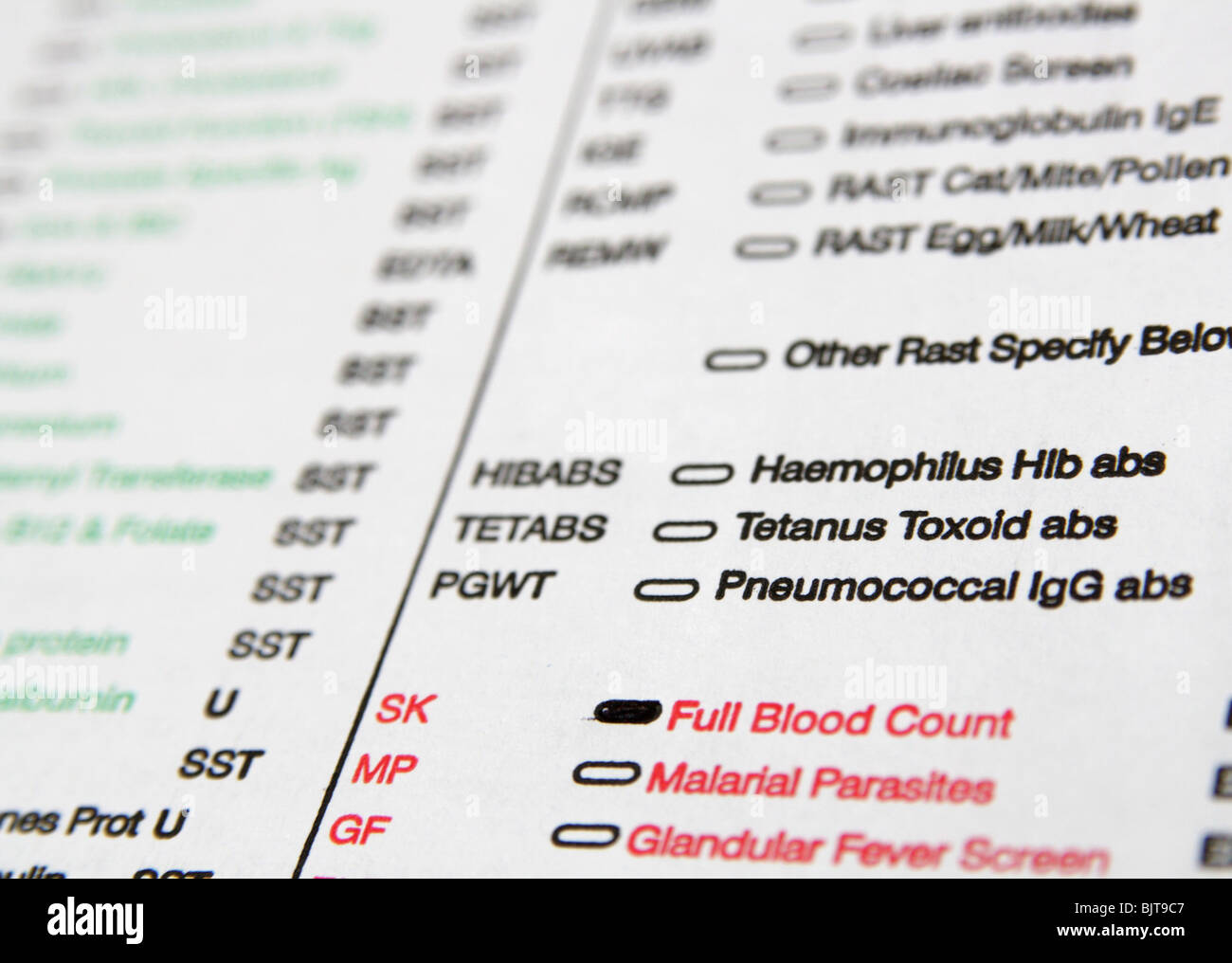 Form from general practitioner for patient on full count blood test in ...