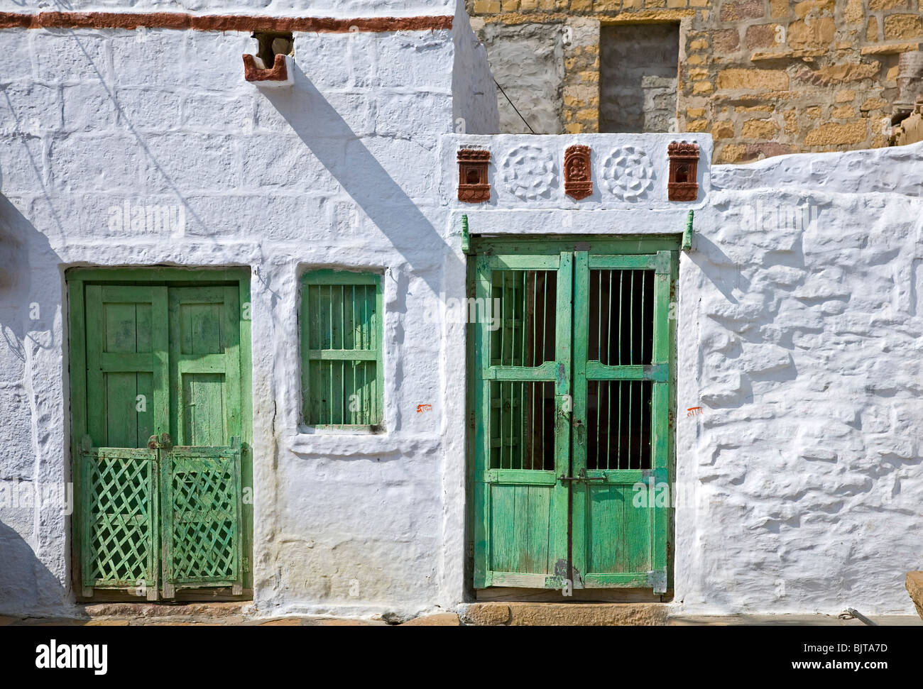 Detail of traditional house. Jaisalmer. Rajasthan. India Stock Photo ...