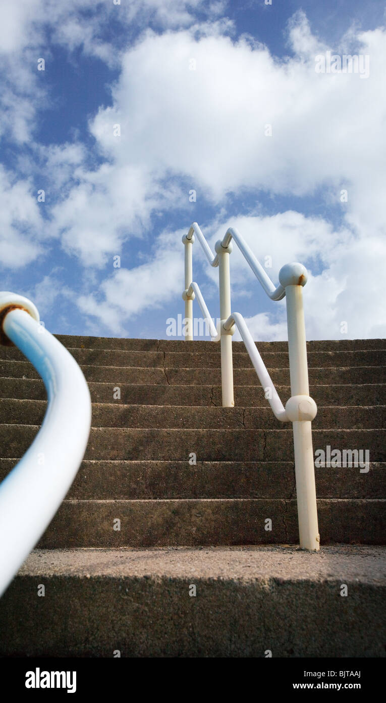 Stairs to the sky. Steps leading to a blue sky with white clouds Stock ...