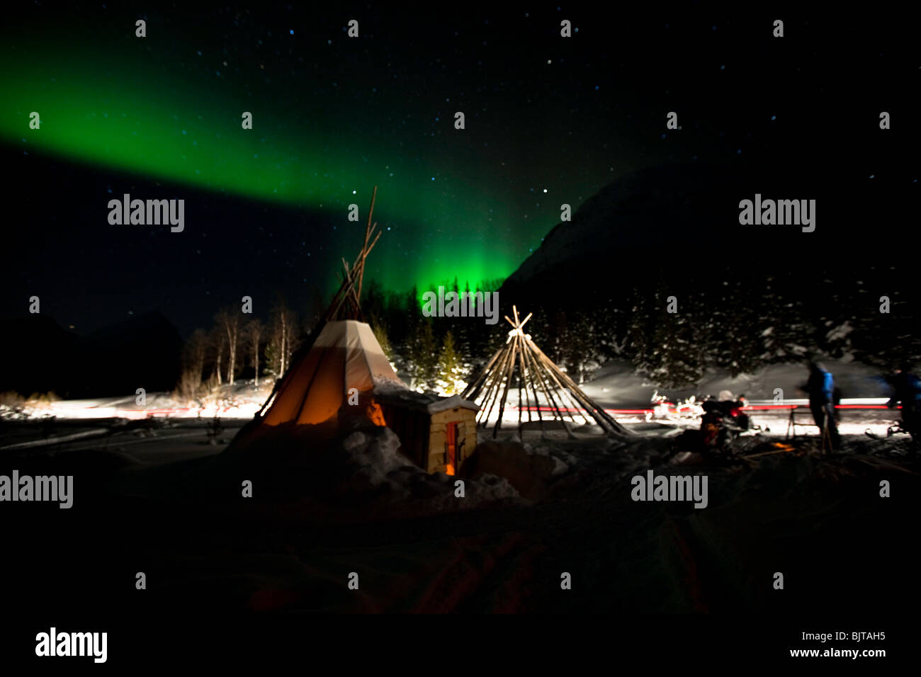 Sami Camp with Aurora Borealis Northern Lights Stock Photo - Alamy