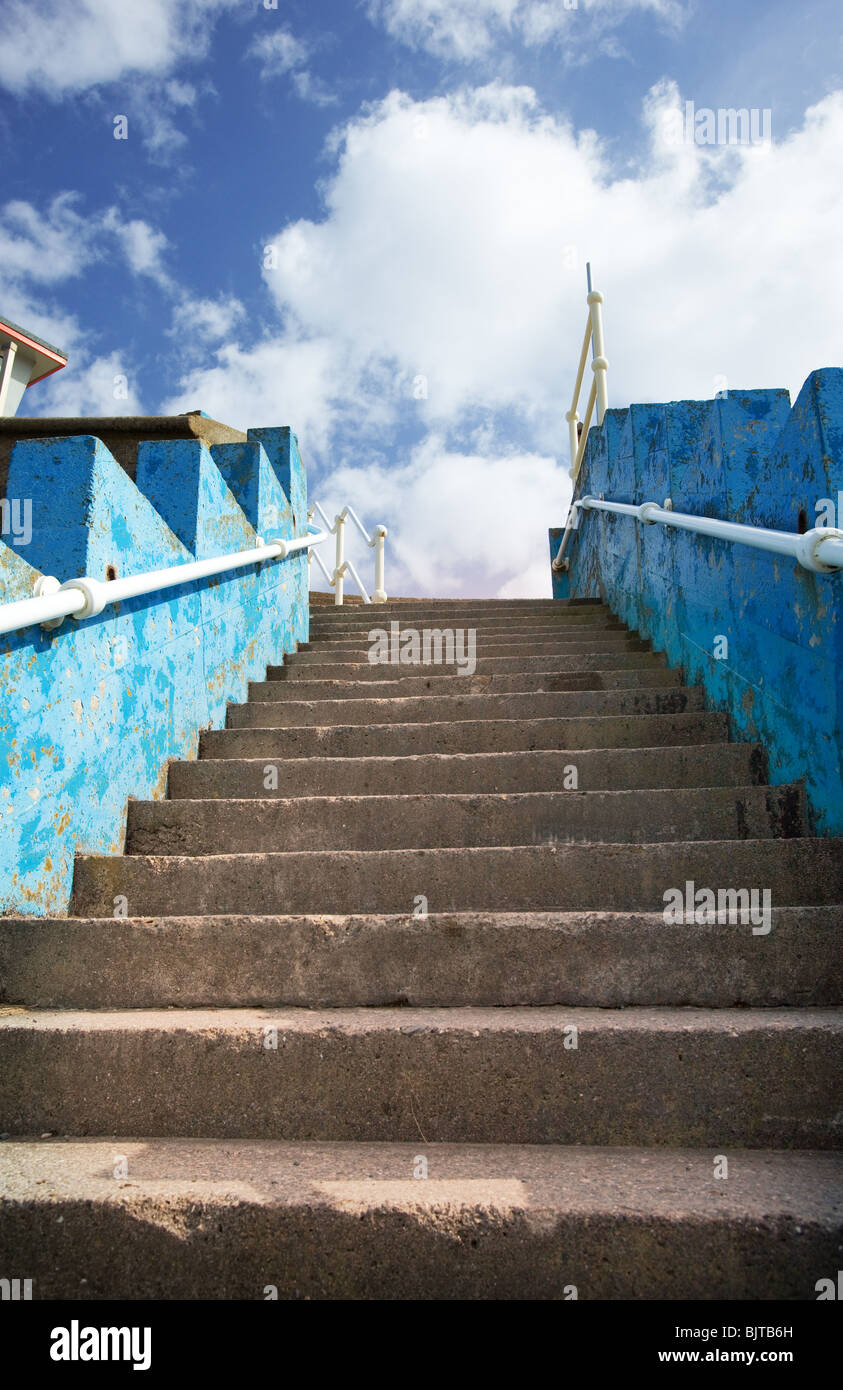 Stairs to the sky. Steps leading to a blue sky with white clouds Stock ...