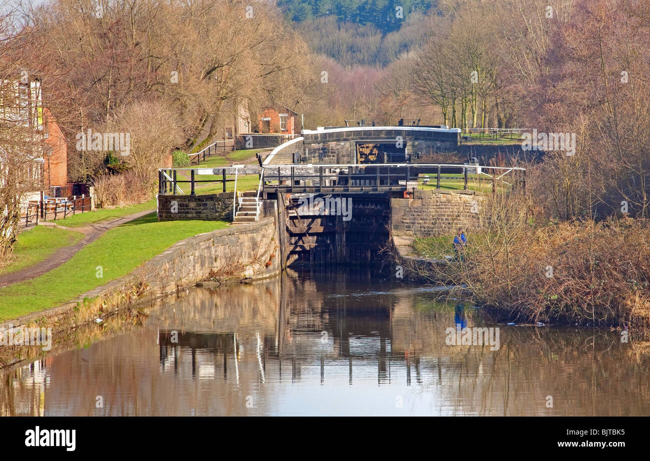 The Wigan Top Locks of 66 and 67, mountaineering for canal barges Stock ...