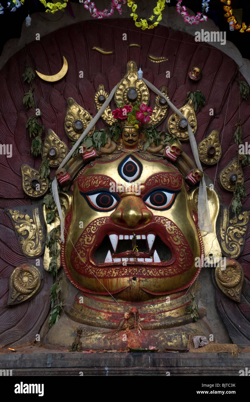 Fierce temple God, Seto ( white ) Bhairab, on view during Indra Jatra ...