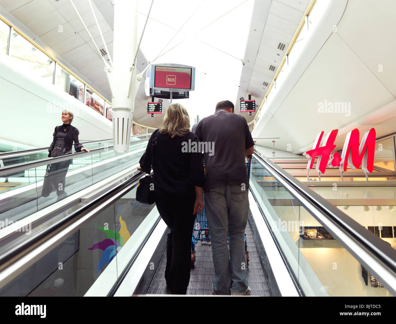 Calais France Cite Europe Shopping Centre Shoppers On Escalator With ...