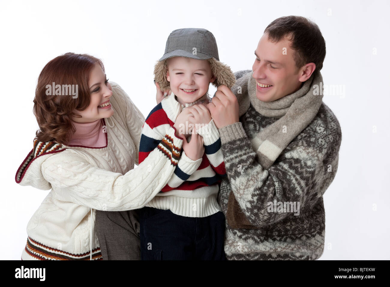 Young beautiful woman, man and boy smiling Stock Photo - Alamy