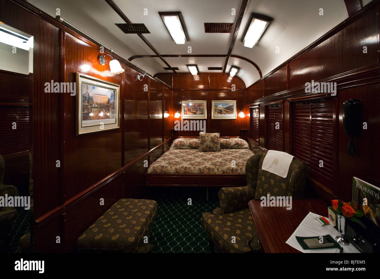 South Africa, a cabin of the Rovos Rail luxury train travelling between ...