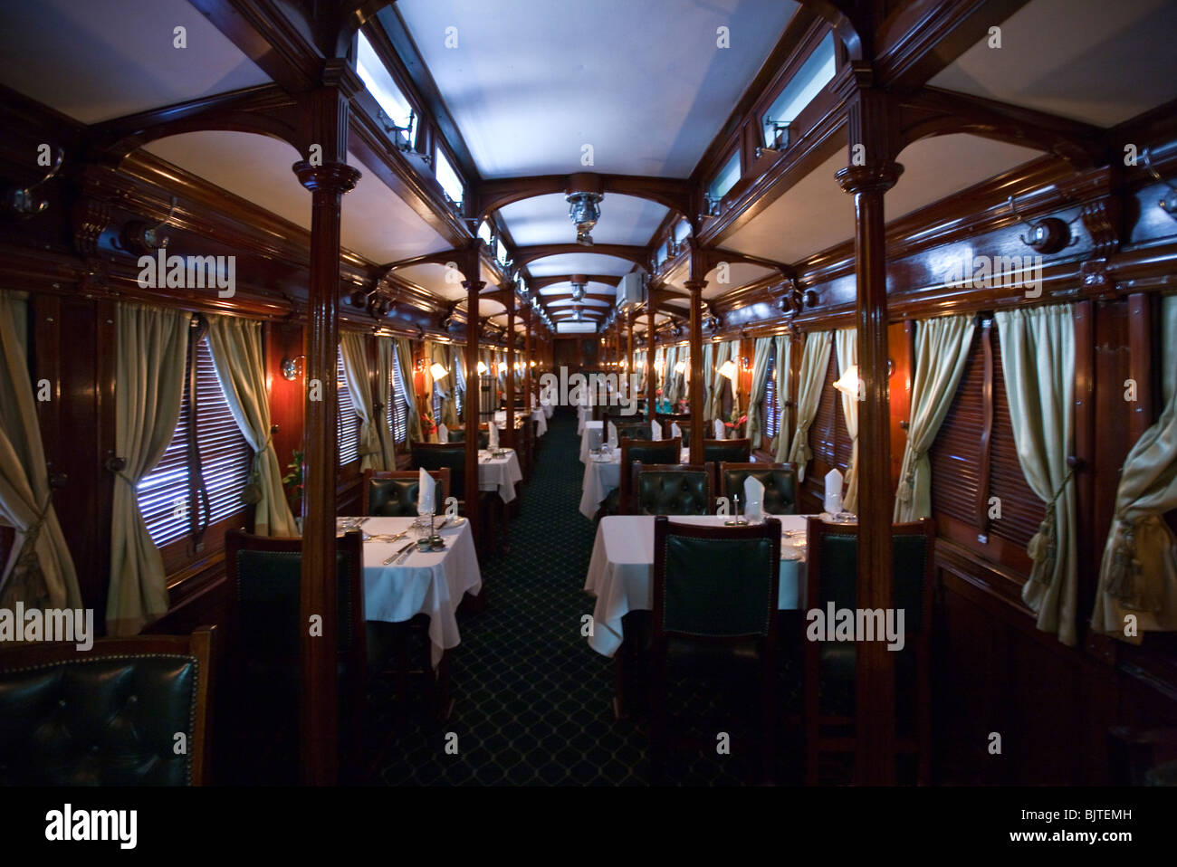 South Africa, the restaurant of the Rovos Rail luxury train travelling ...