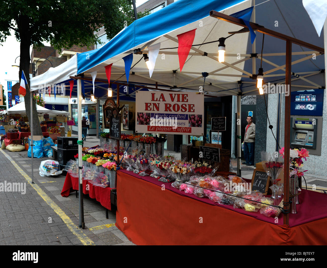 Sutton High Street French Market Stall Selling Wooden Flowers Surrey ...