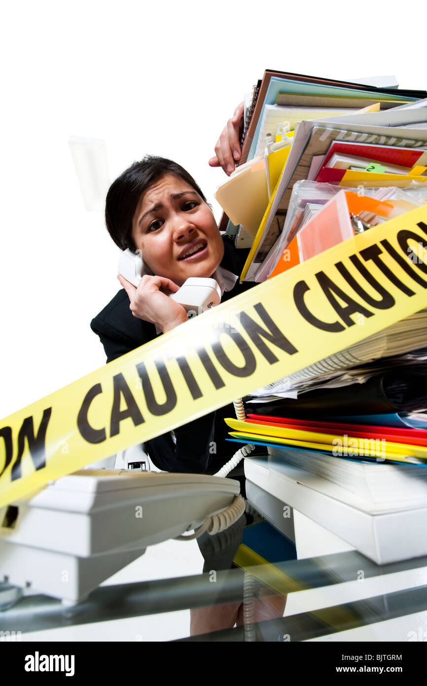 Woman with stack of binders and paperwork Stock Photo - Alamy