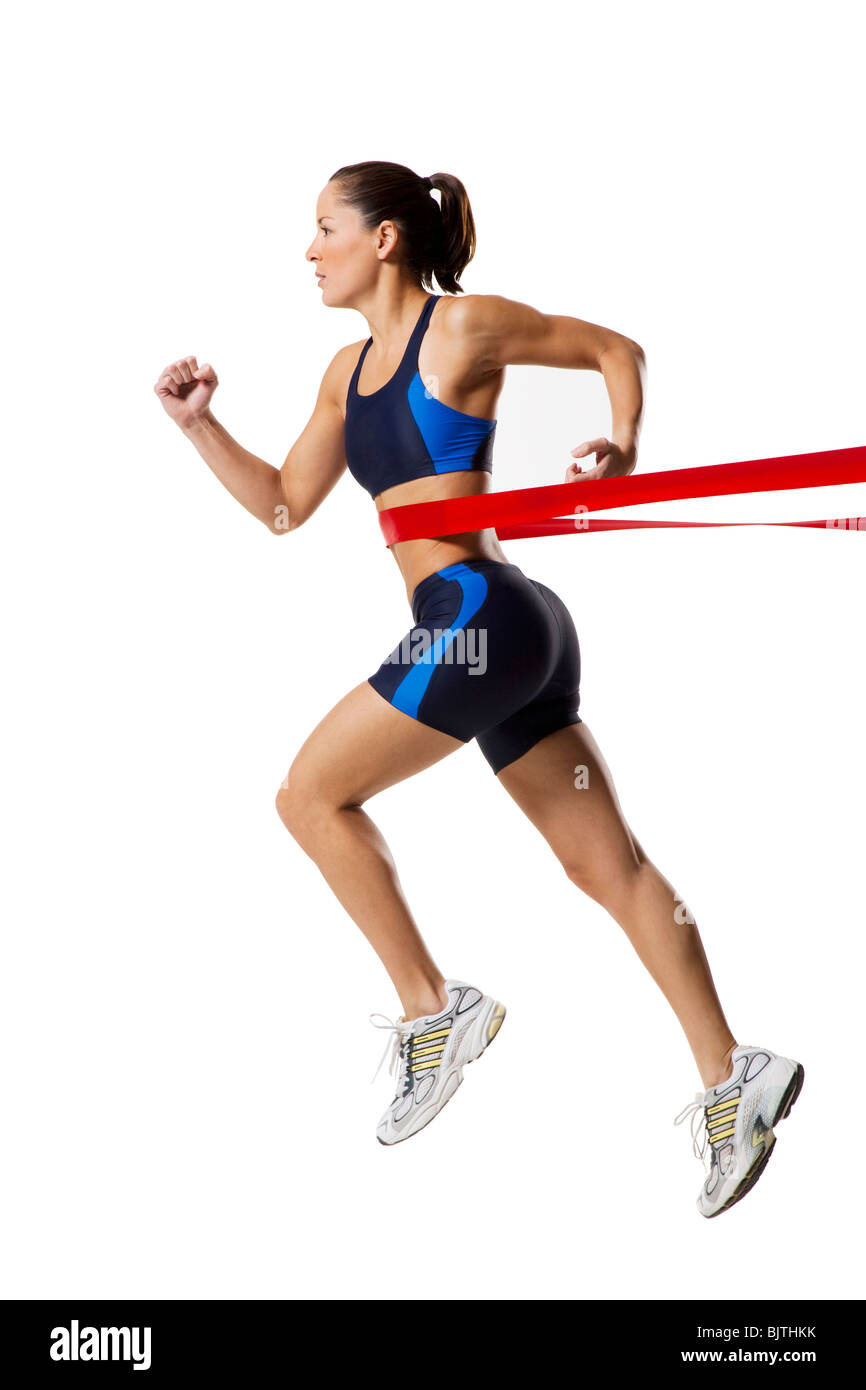 Woman athlete at the finish line Stock Photo - Alamy