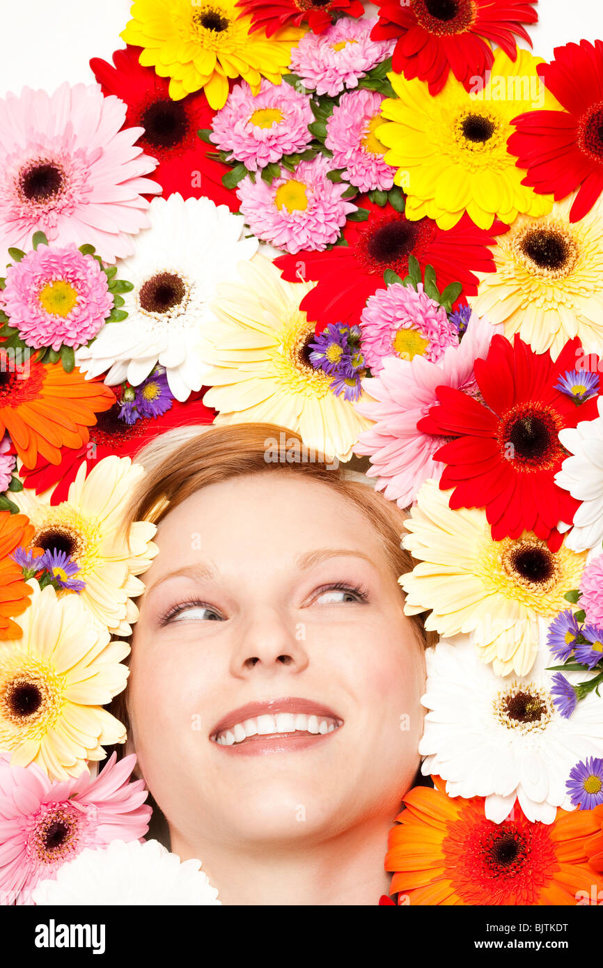 Woman with flower blossoms Stock Photo - Alamy