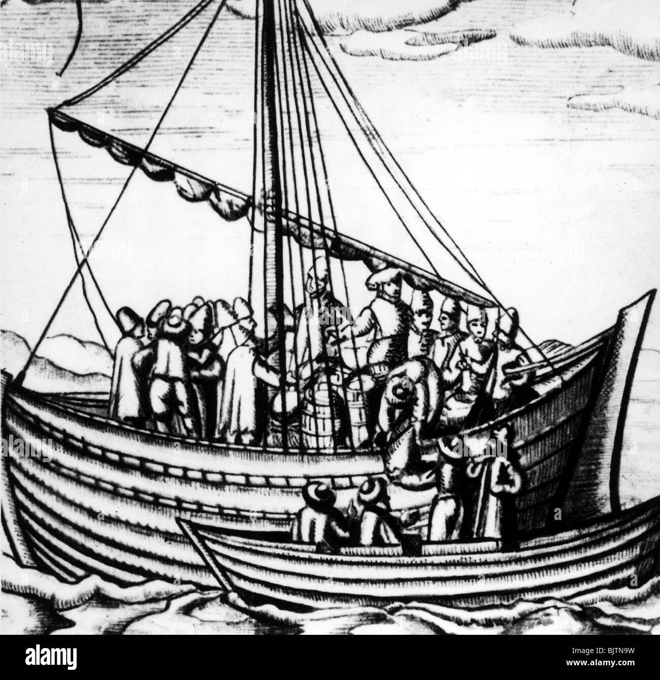 Historic wooden sailing ship Black and White Stock Photos & Images - Alamy