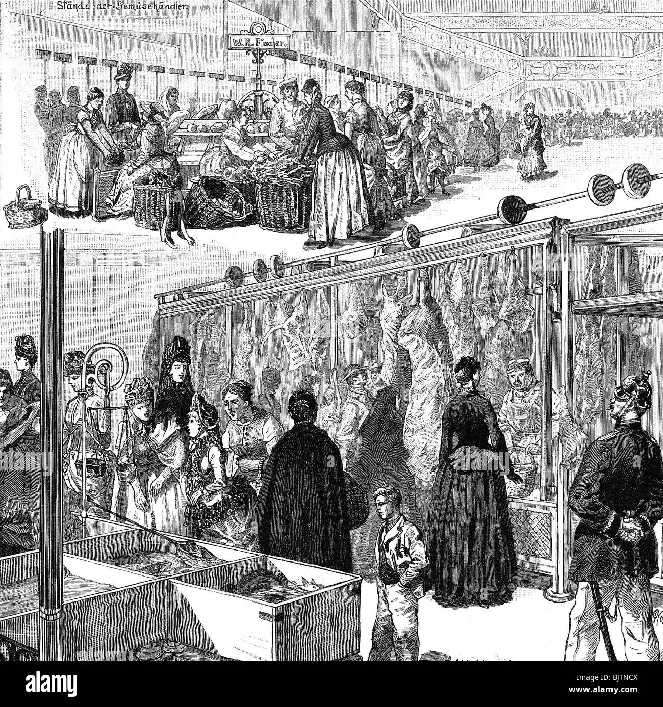 trade, market, Berlin Alexanderplatz, after drawing by Hosang ...