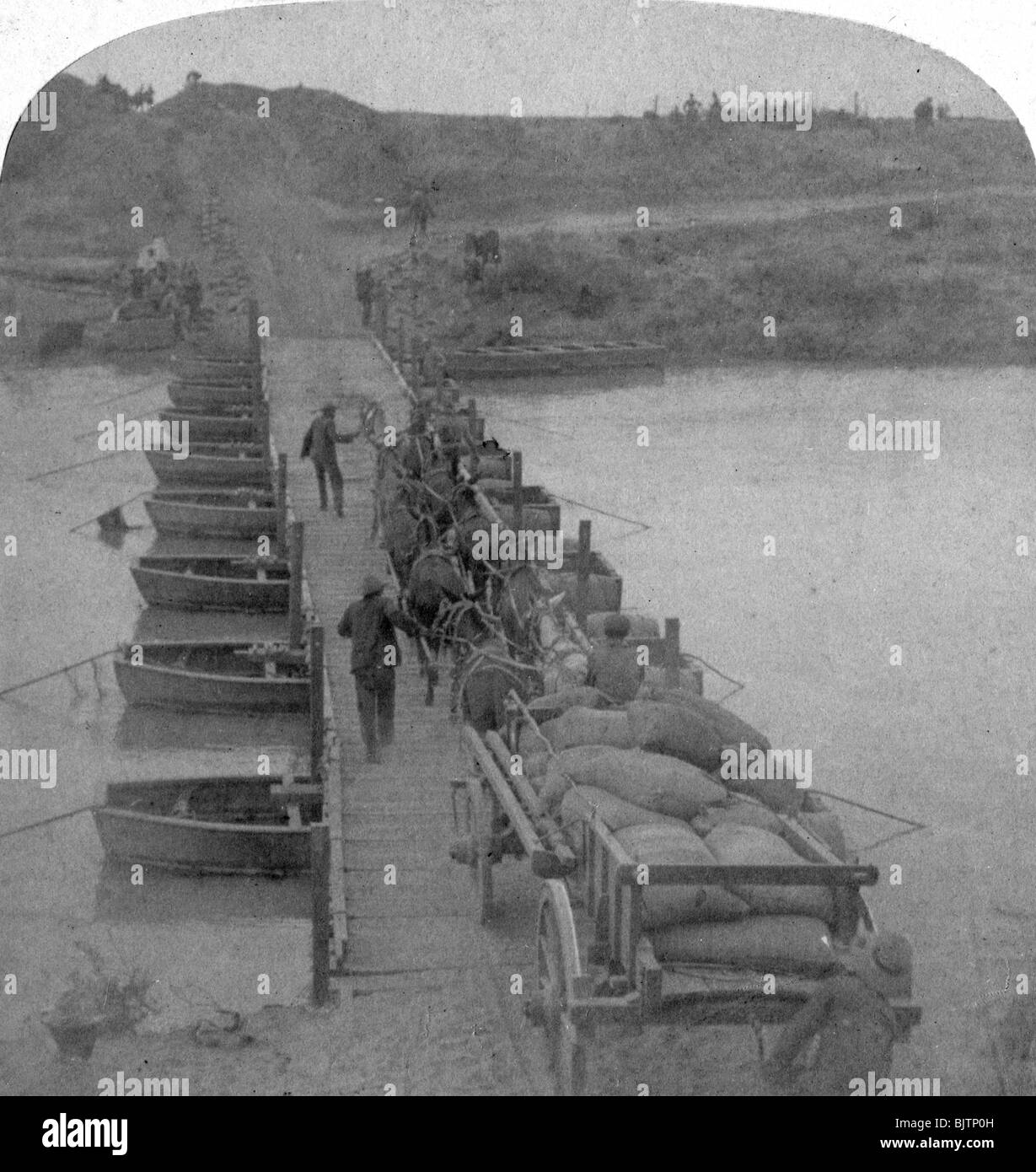 Pontoon bridge across the Modder River, Boer War, South Africa, 1900 ...