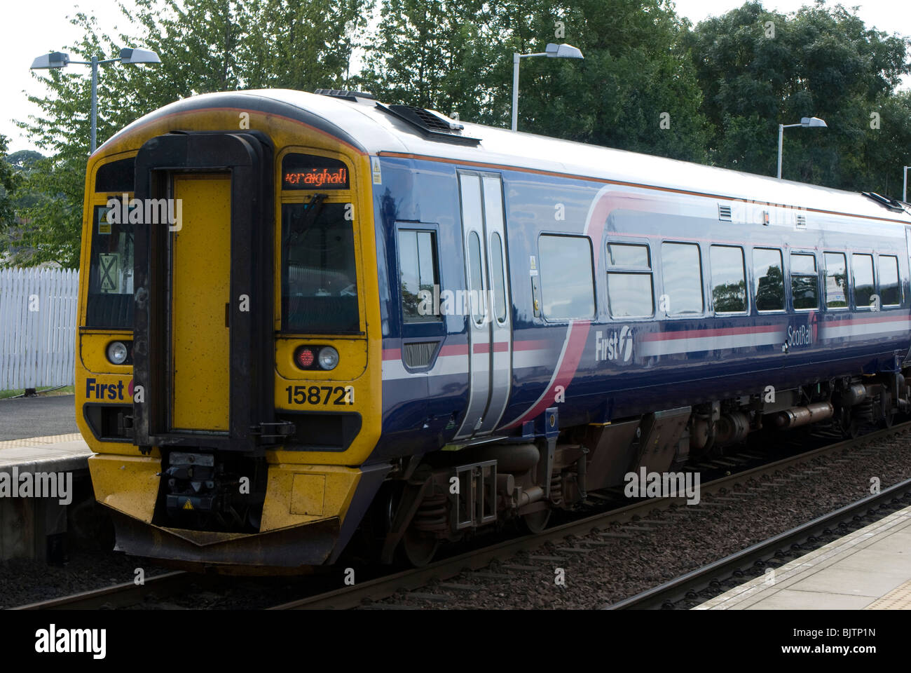 DMU train in Dalmeny Station near the Forth Bridge, South Queensferry ...