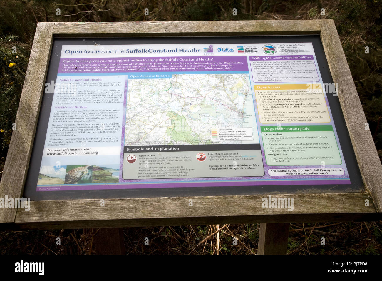Information board open access land Suffolk Coast and Heaths Stock Photo ...
