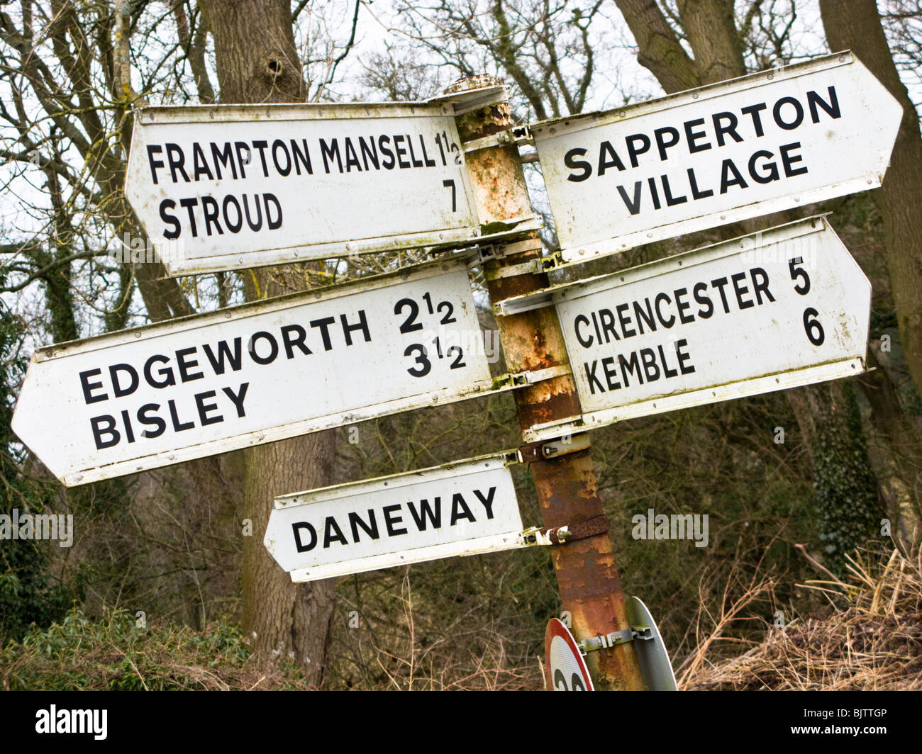 Signpost for Various Cotswold Villages, Gloucestershire, UK Stock Photo ...