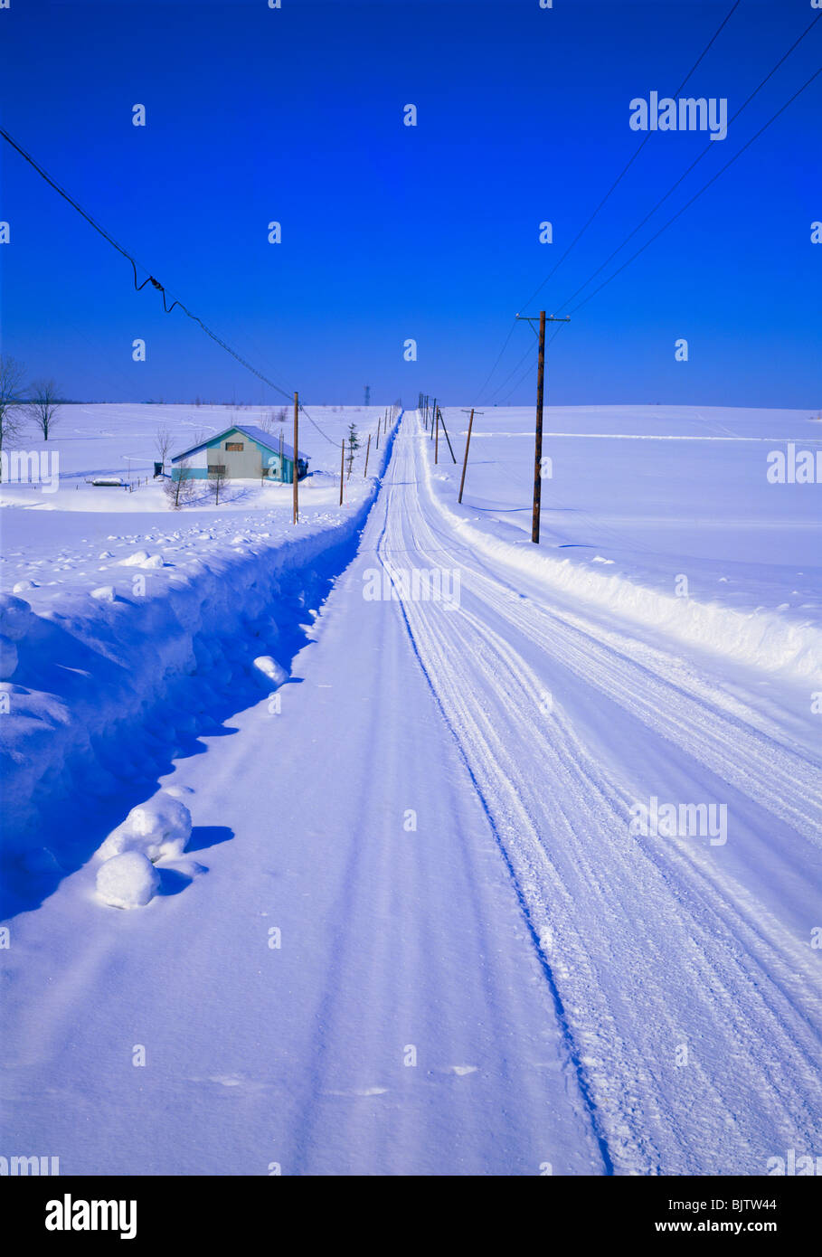 Snow covered road Stock Photo - Alamy