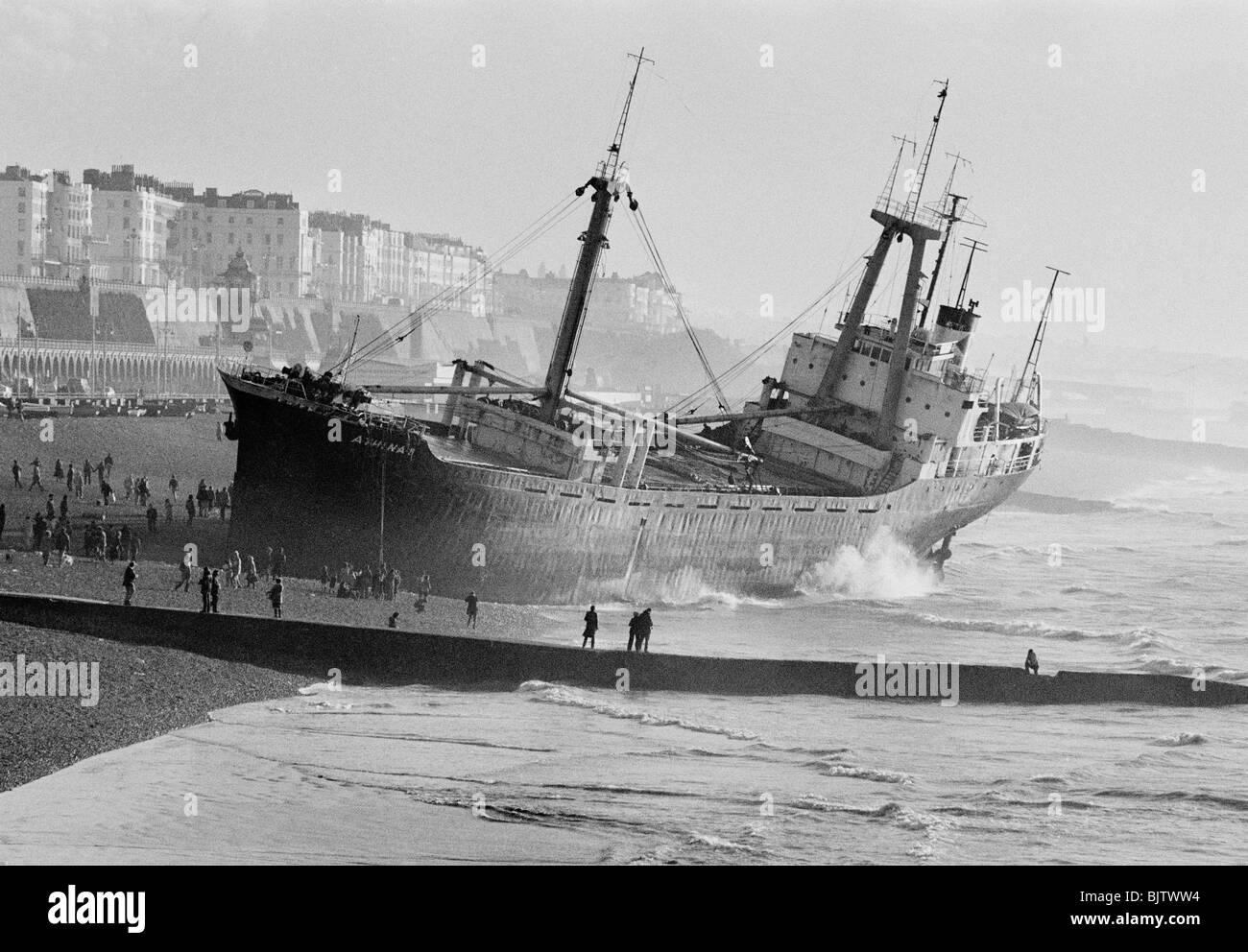 The Athina B, a Greek cargo ship which was grounded on Brighton Beach ...