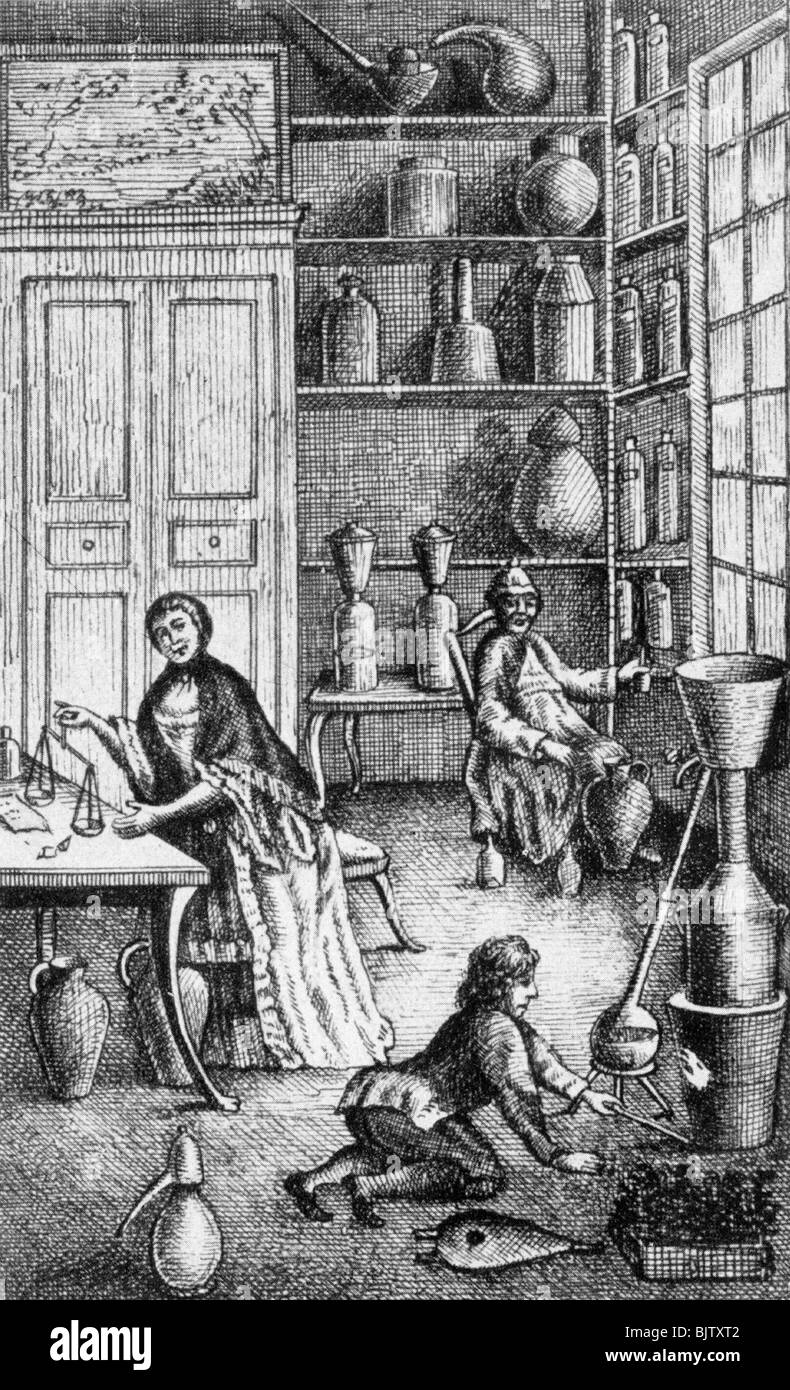 cosmetics, perfume, laboratory for scents distillery, 1755 Stock Photo ...
