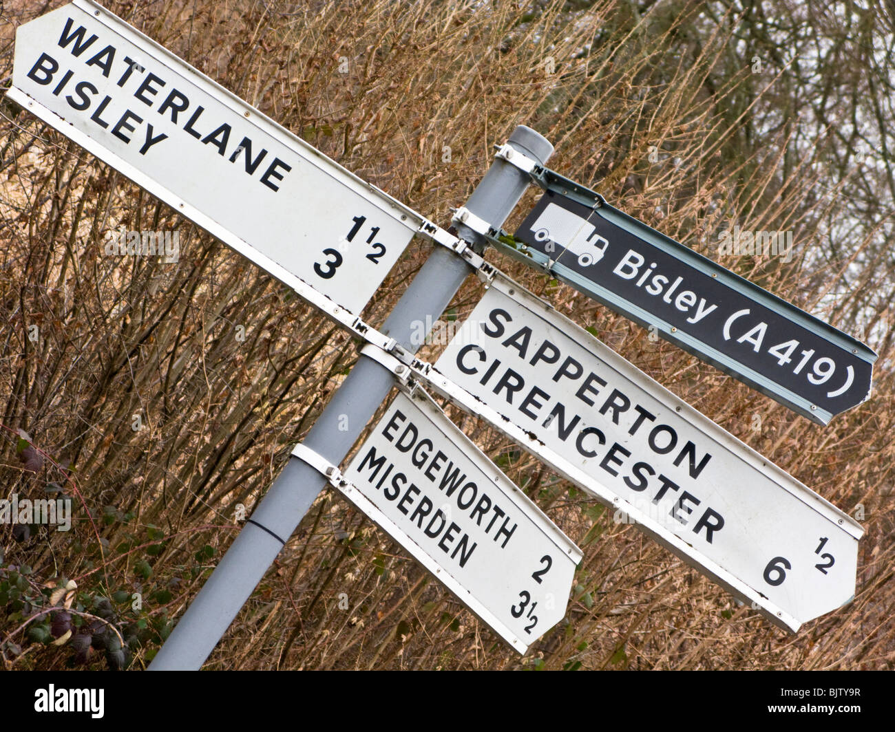 Signpost for Various Cotswold Villages, Gloucestershire, UK Stock Photo ...