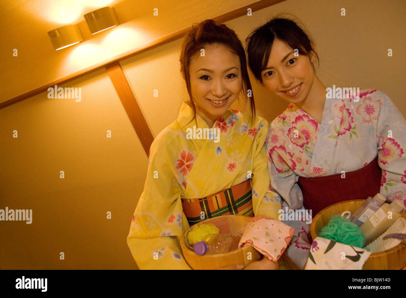 Two young women wearing yukata hi-res stock photography and images - Alamy