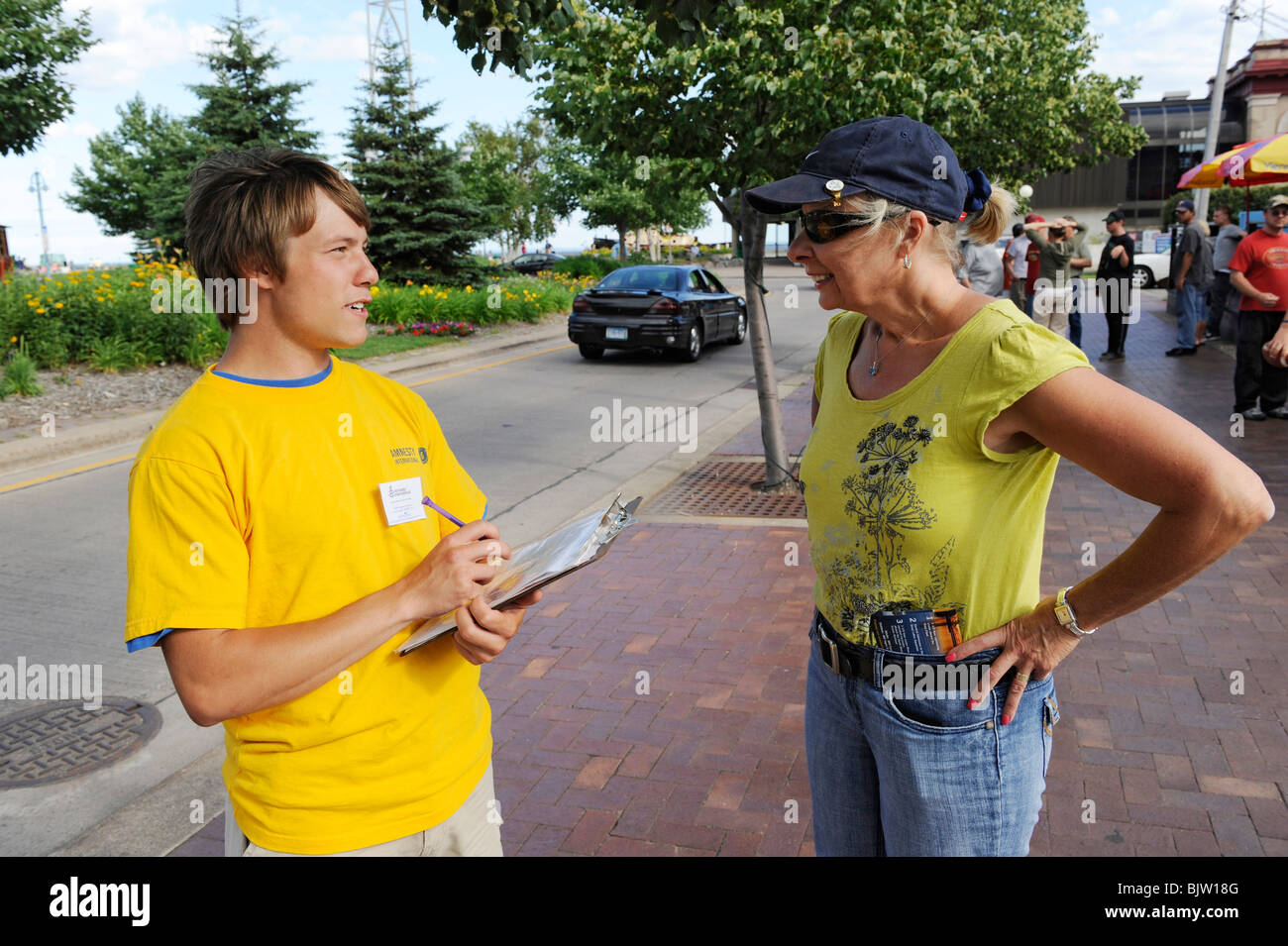 Male takes Survey of female in Downtown area of Duluth Minnesota Stock ...