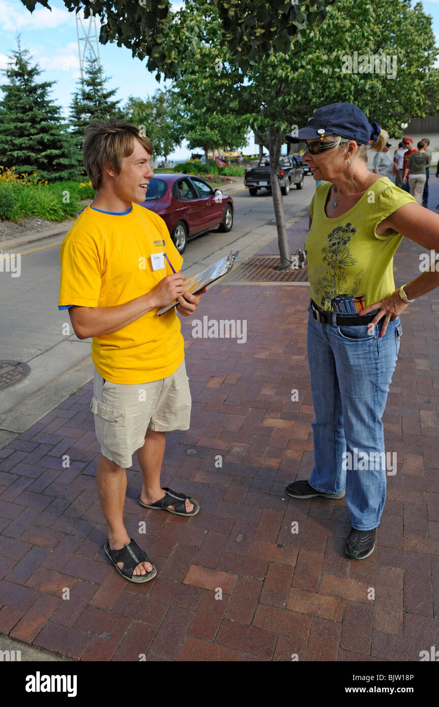 Male takes Survey of female in Downtown area of Duluth Minnesota Stock ...