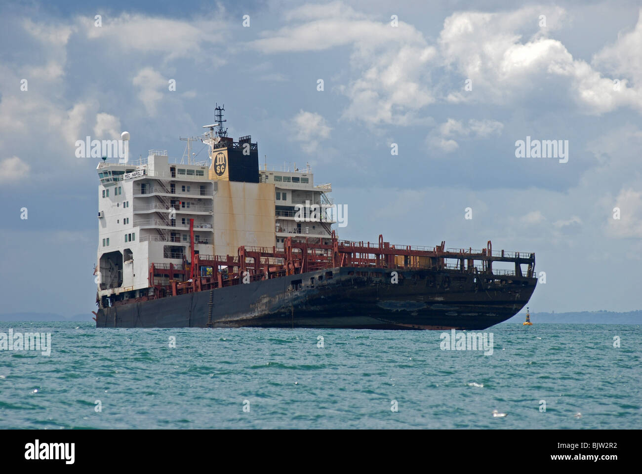 Stern section, Napoli container ship wrecked off Branscombe beach ...