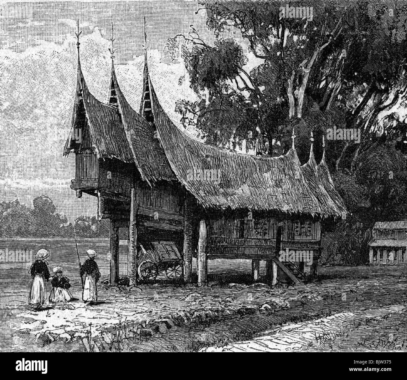 geography / travel, Indonesia, Sumatra, house of locals, early 19th ...