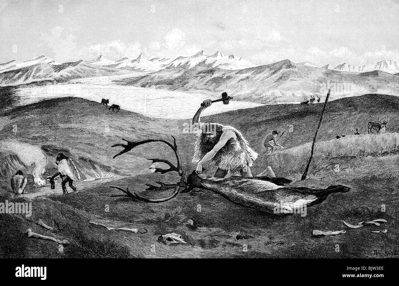 prehistory, animals, reindeer hunting in moraine landscape of Upper ...