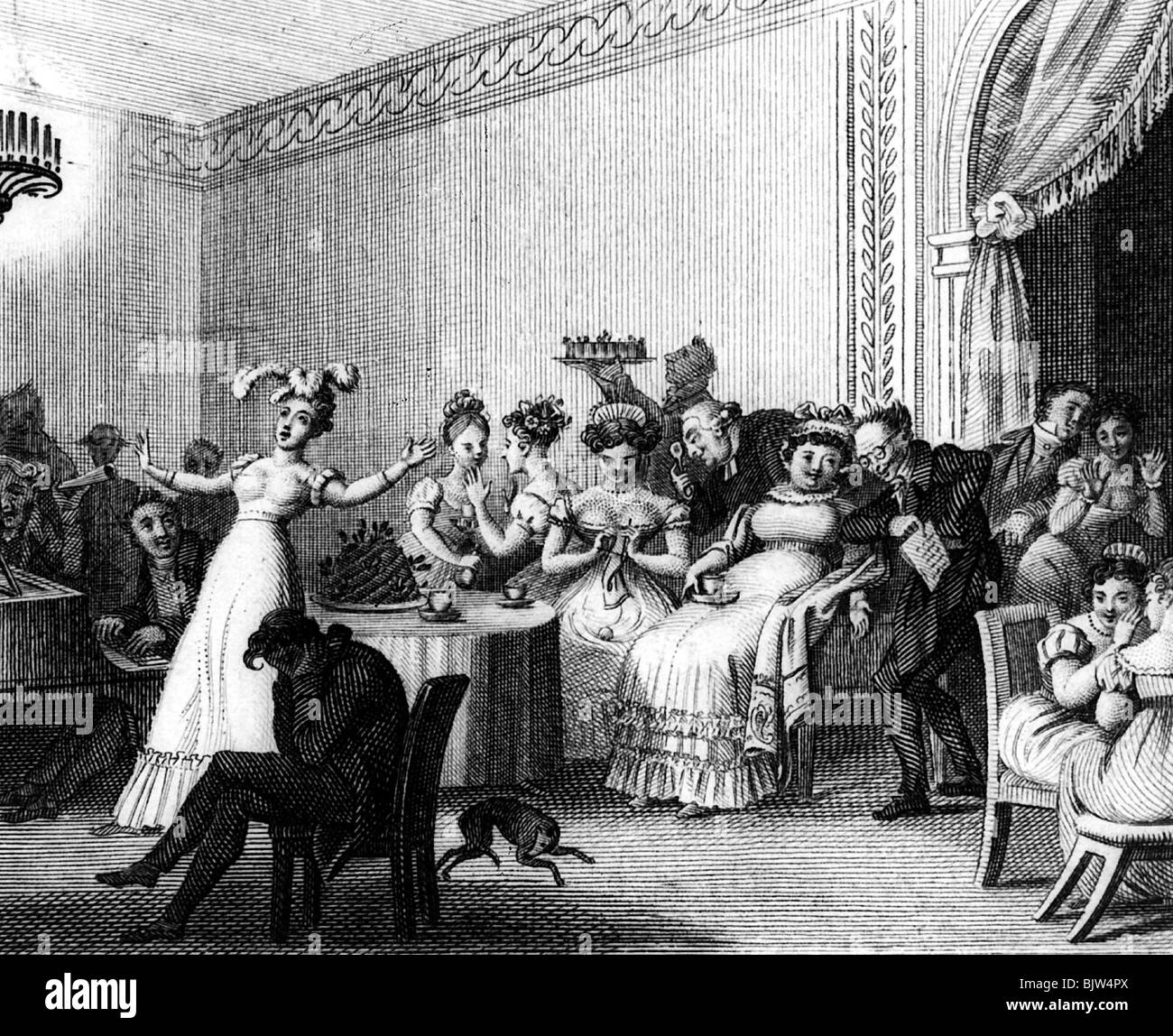 festivity, balls and society, literary saloon, caricature "A aesthetic ...
