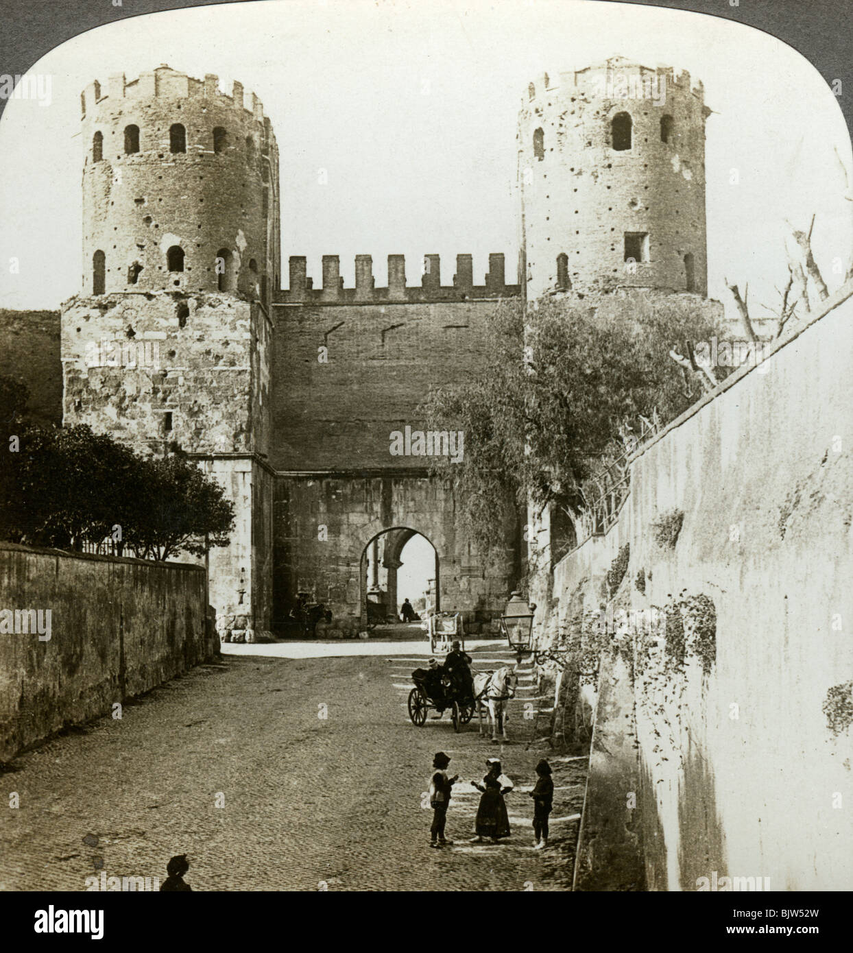 Gate of St Sebastian in the Aurelian Wall, Rome, Italy.Artist ...