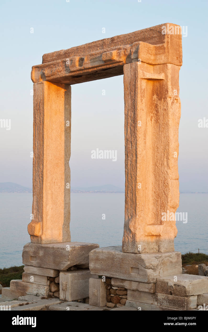 Dawn over the Temple of Apollo Arch, Naxos Island, Greece Stock Photo ...