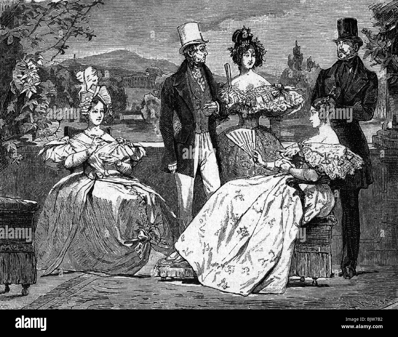 fashion, 19th century, ladies and gents, Vienna, 1835 Stock Photo - Alamy