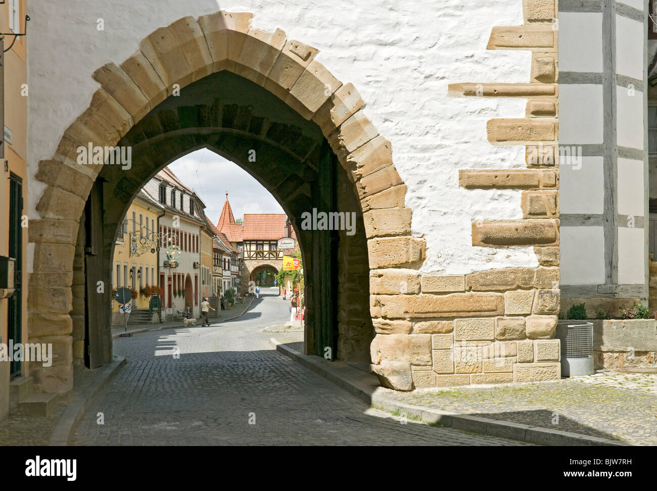 The West Gate seen through the Stadtturm, Prichenstadt, Franconia ...