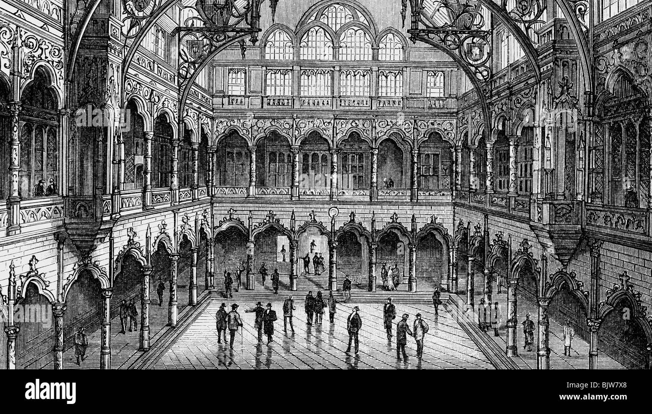 money / finance, stock exchange, Antwerp, interior view, great hall ...