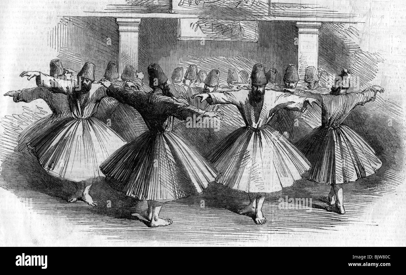 religion, Islam, dervish, dance, dances, Constantinople, wood engraving ...