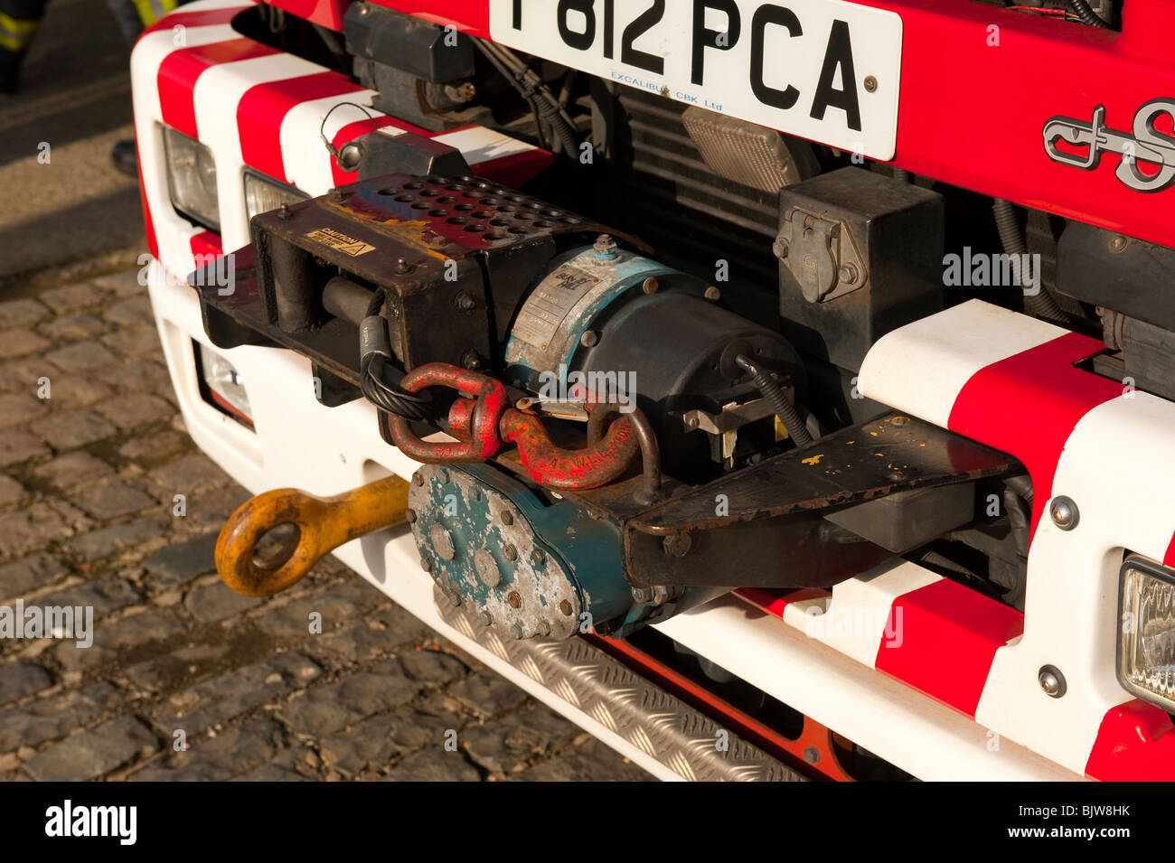 Powerful electric winch on front of fire engine Stock Photo - Alamy