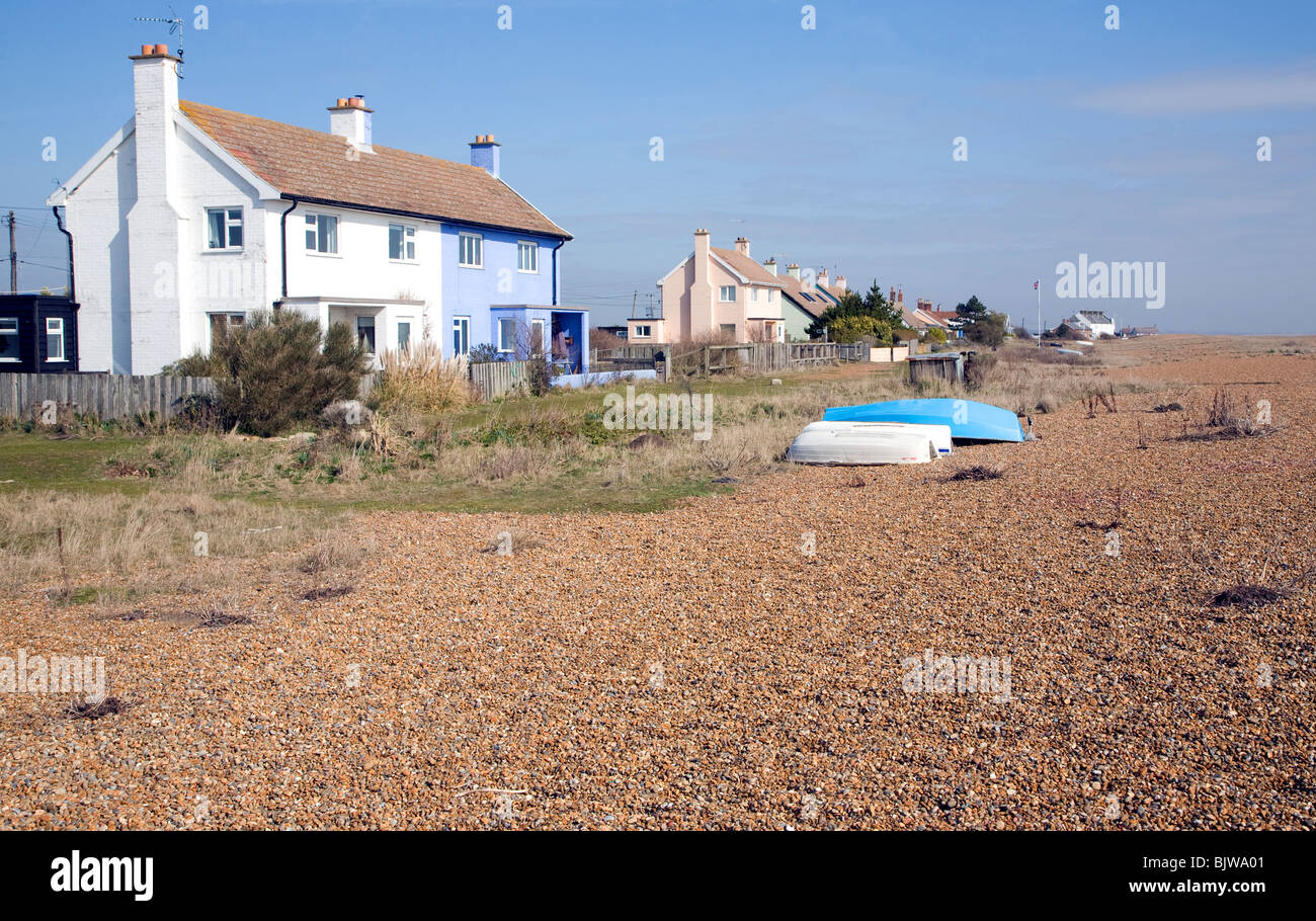 Seaside homes on the beach Shingle Street Suffolk Stock Photo - Alamy