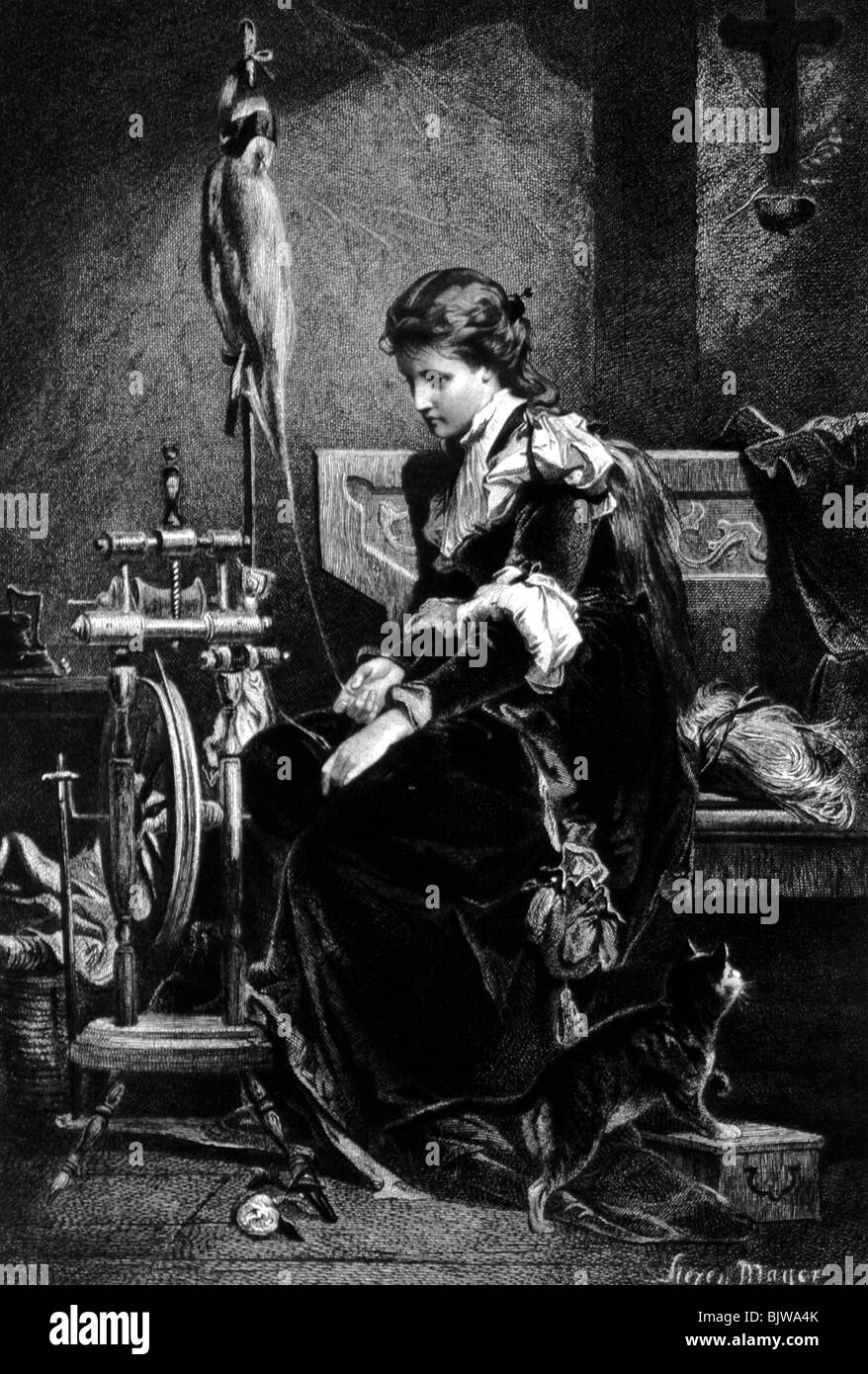 literature, "Faust I", 15th scene "Gretchen's house", Gretchen at the ...
