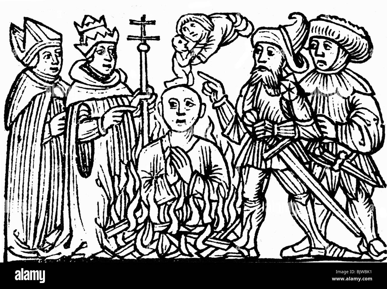 judiciary, inquisition, heretic condemned to death on funeral pile ...