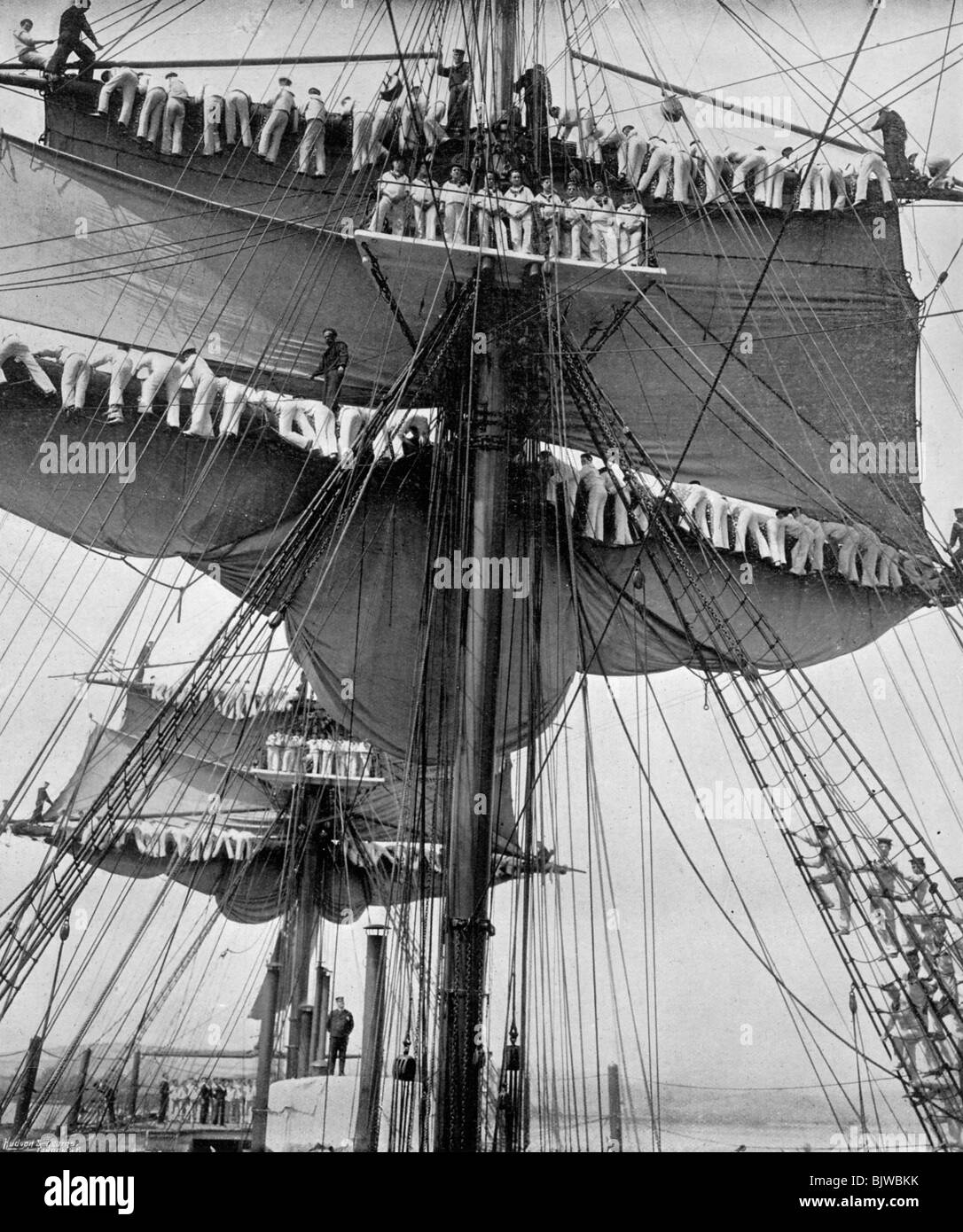 Reefing topsails on board the training ship HMS 'Impregnable ...